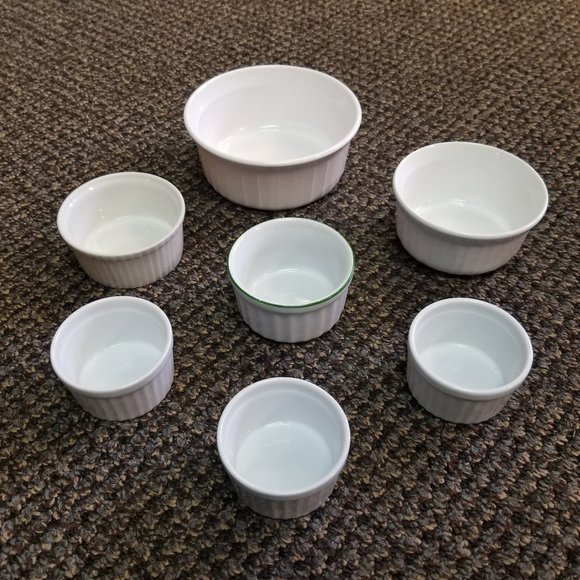 Corningware | Kitchen | White Ribbed Ramekin 7 Dish Lot Cordon Bleu ...